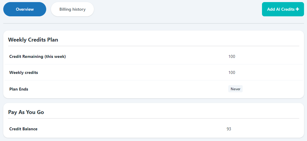 AI Insights - Buying and Managing Credits – Support Hub